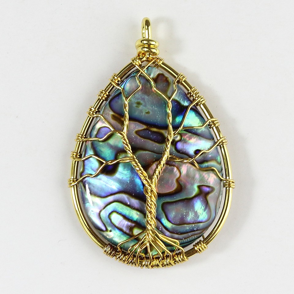 BAYUEBA Natural Paua Abalone Shell Tree of Life Pendant For Necklace ...
