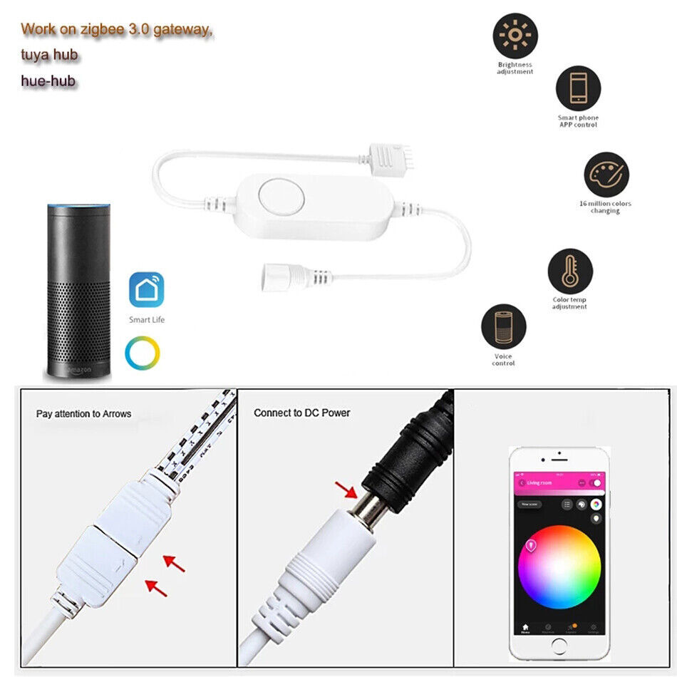 TUYA Zigbee Smart Life APP Led Dimmable Controller Voice for RGB RGBW ...