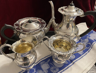 RARE VINTAGE SILVER ROCOCO STYLED COFFEE TEA POT SERVICE SET - GRAPE ...