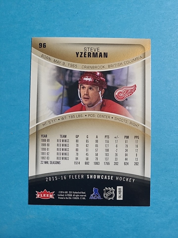 STEVE YZERMAN 2015-16 FLEER SHOWCASE HOCKEY CARD # 96 H6241 | eBay