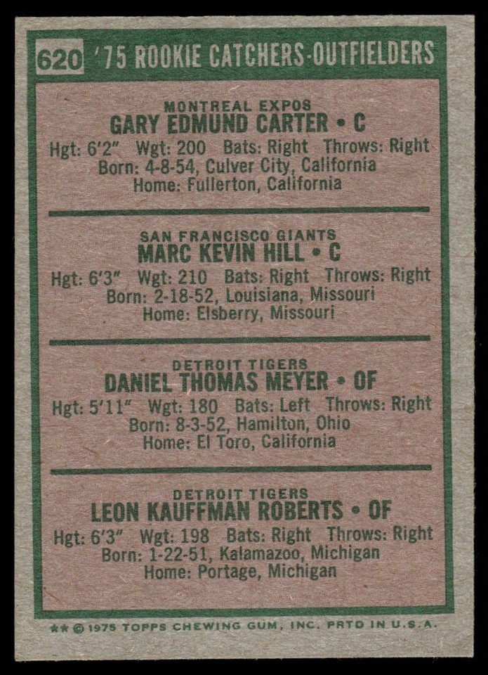 1975 Topps Gary Carter/Hill/Meyer/Roberts RC Rookie Catchers #620 EX ...