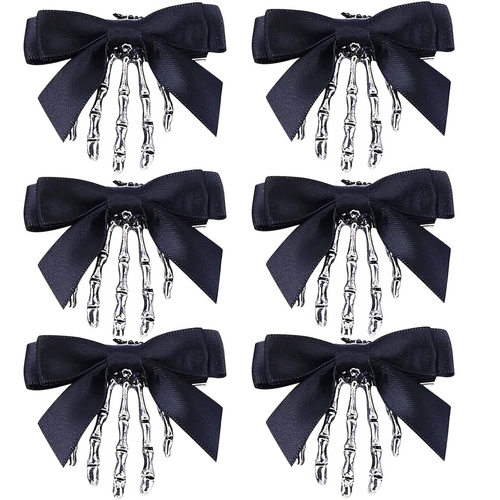6Pcs Skeleton Hand Hair Clips with Bowknot Skull Claw Hairpins ...
