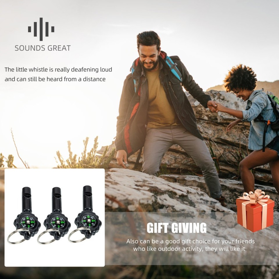 3 Pcs Outdoor Survival Whistles With Compass And Lanyard Tool | eBay ...