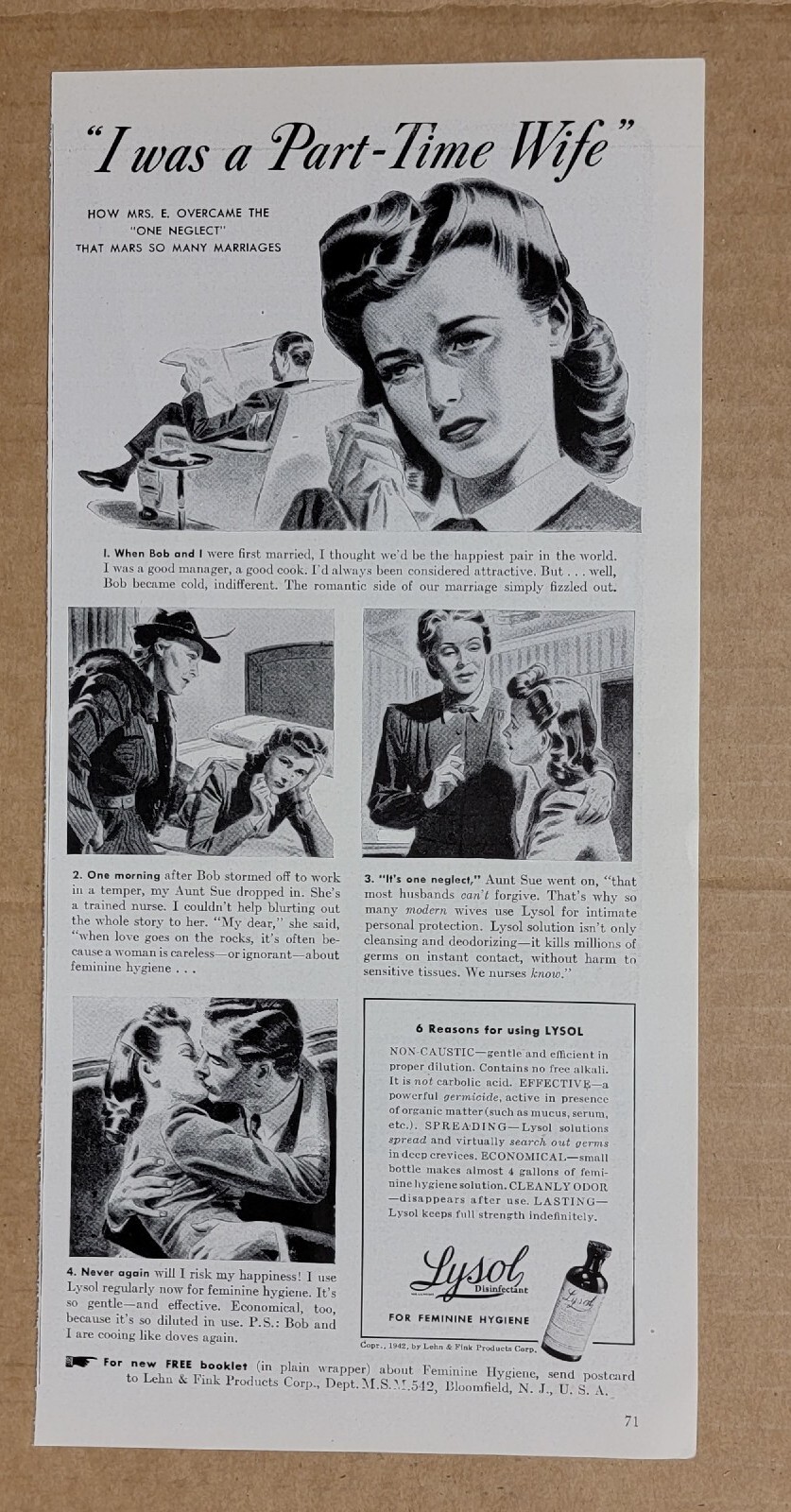 SEXIST VINTAGE 1946 Print Ad Advertisement Lysol Douche I Was A Part ...
