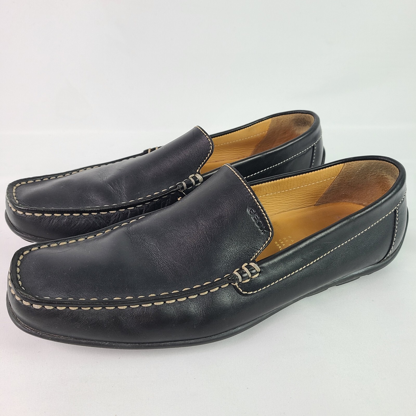 GEOX Respira Men's Driving Loafers Moc Toe Black Leather