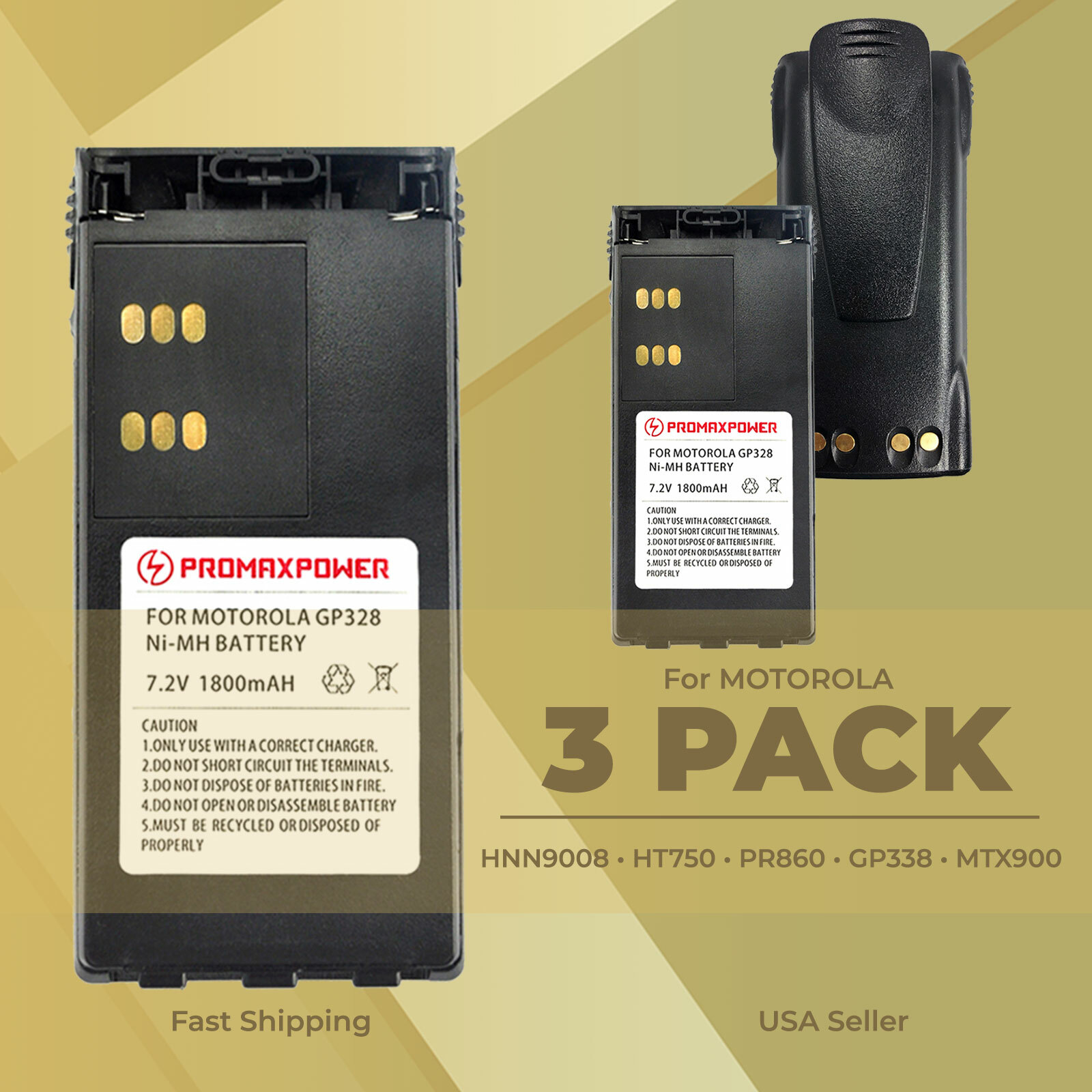3-Pack Replacement HNN9008 Battery for Motorola HT750 HT1250 GP338 ...