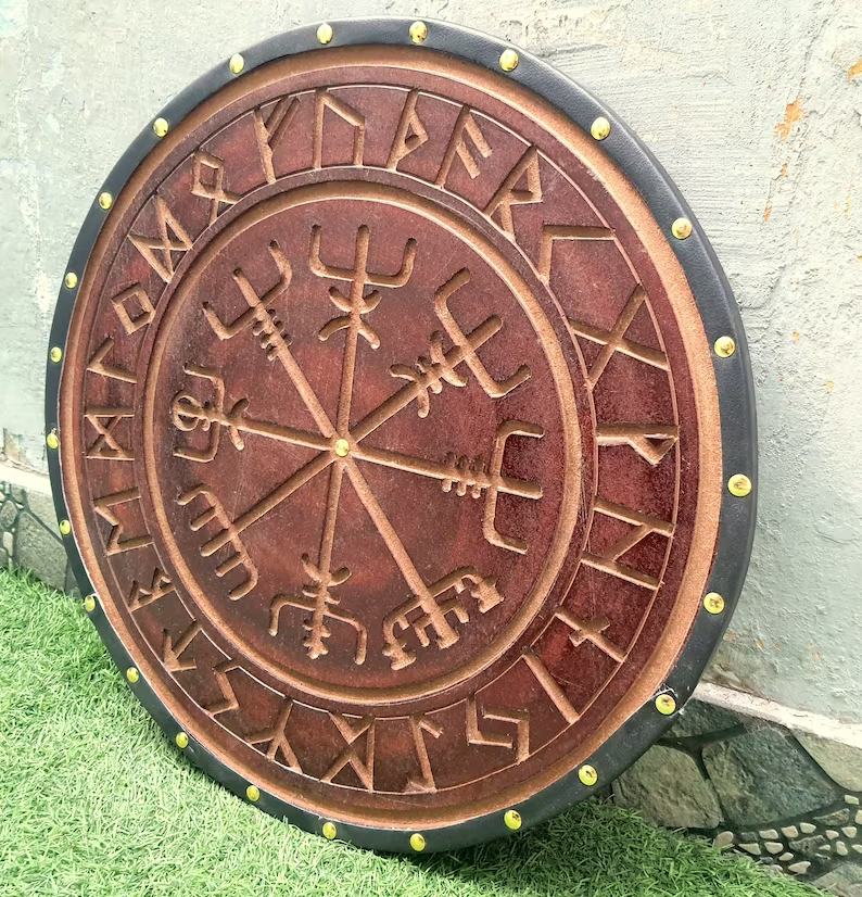 Norse Compass Viking Shield wooden shield Battle-Ready Design Viking ...