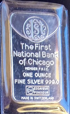 SWISS FIRST NATIONAL BANK OF CHICAGO-999 1 OZ OUNCE SILVER ART ROUND ...