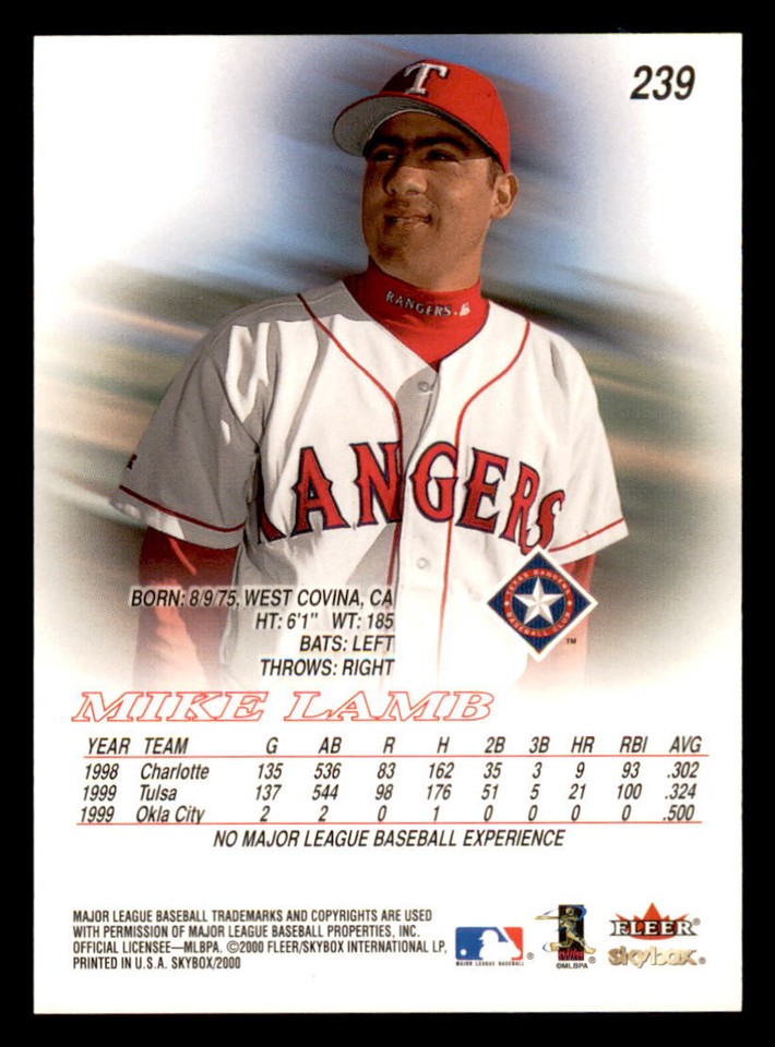 2000 SkyBox #239b Mike Lamb Texas Rangers SP | eBay