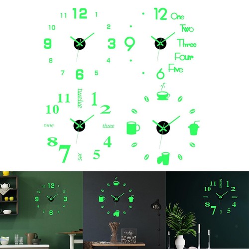 Luminous Wall Clock Stickers DIY Frameless Silent Non Ticking Battery ...
