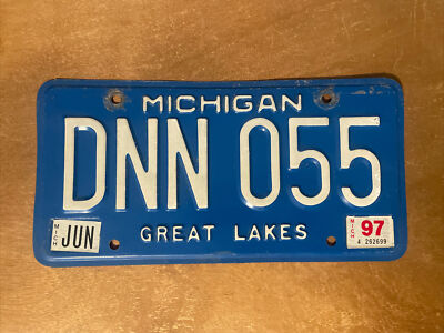 1997 Michigan License Plate Great Lakes Blue # DNN 055 | eBay