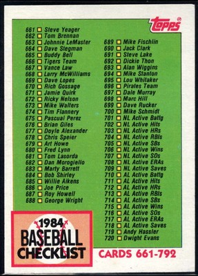 1984 Topps #781 Checklist 661-792 NM-MT ID:178145 | eBay