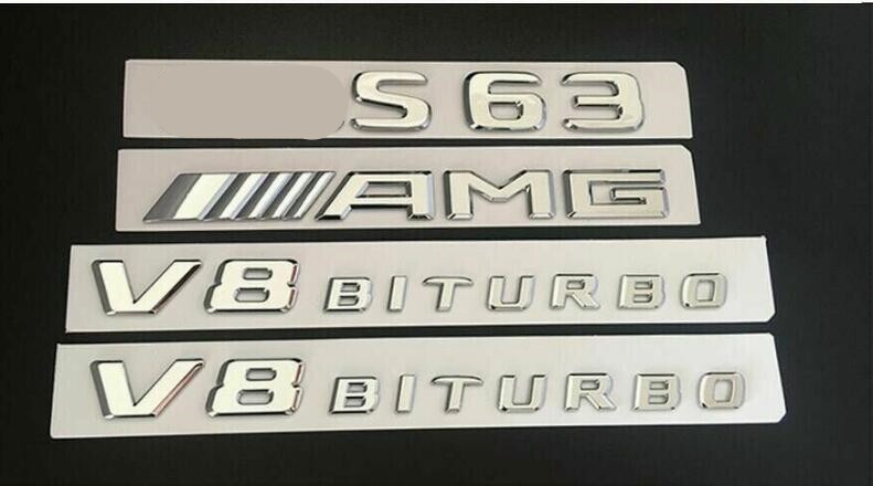 silver Letters S63 AMG V8 BITURBO Badges Emblems for Mercedes Benz W222 ...