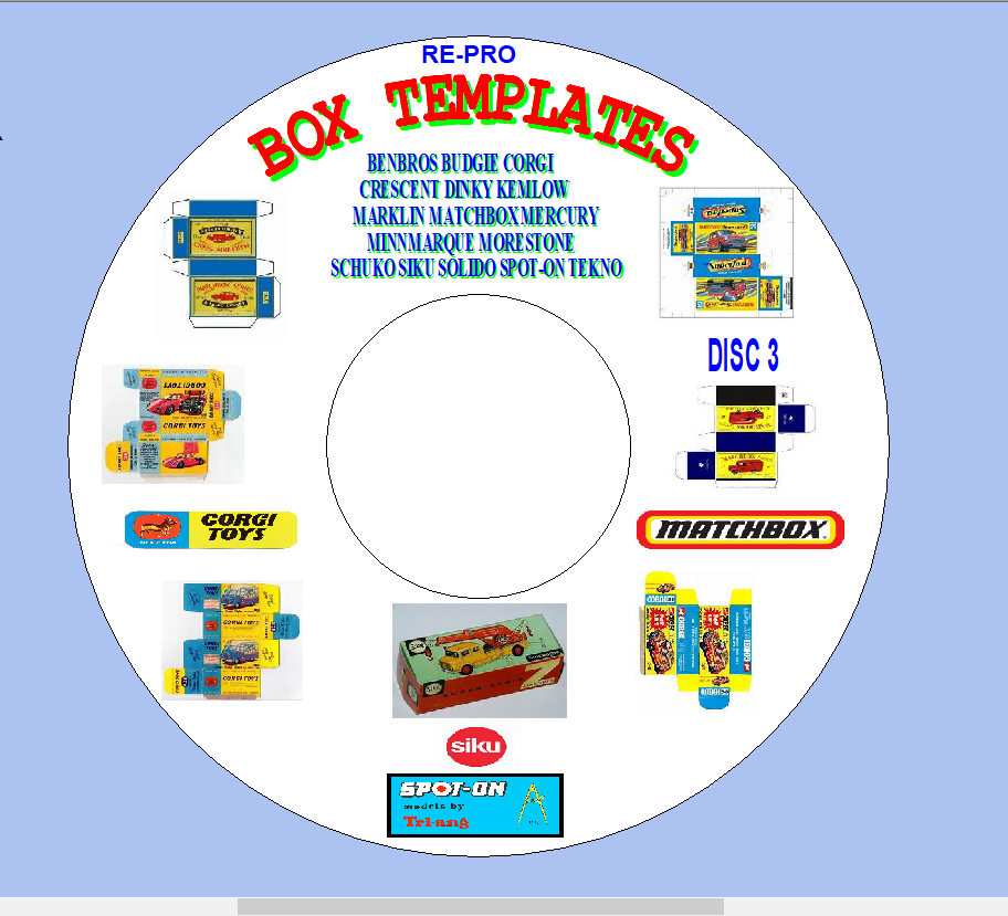 DIE CAST TOYS BOX TEMPLATES DINKY BENBROS MATCHBOX SIKU SPOT ON TEKNO ...