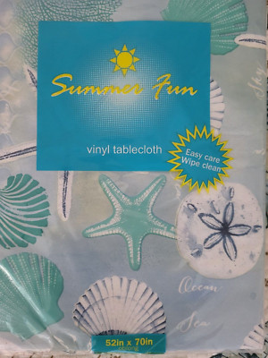COASTAL Vinyl Seashell Tablecloth AND CORAL 52 x 70 inches NEW | eBay