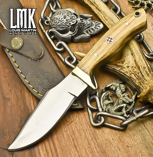 LMK Forged Skinner Knife AUS-8 Steel Olive Wood Brass Guard Camping ...