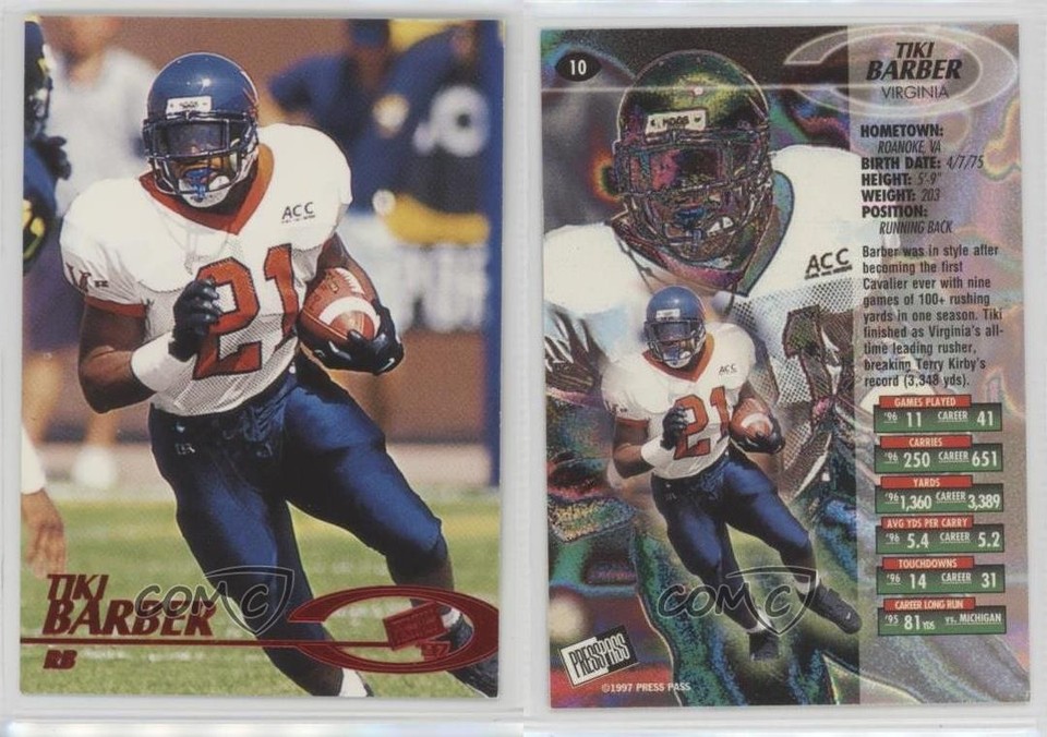 1997 Press Pass Red Zone Tiki Barber #10 1s8 | eBay
