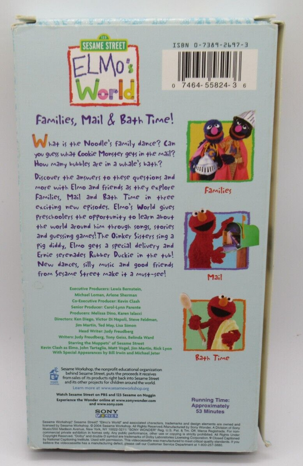 SESAME STREET - ELMO'S WORLD: FAMILIES, MAIL & BATH TIME VHS VIDEO, 3 ...