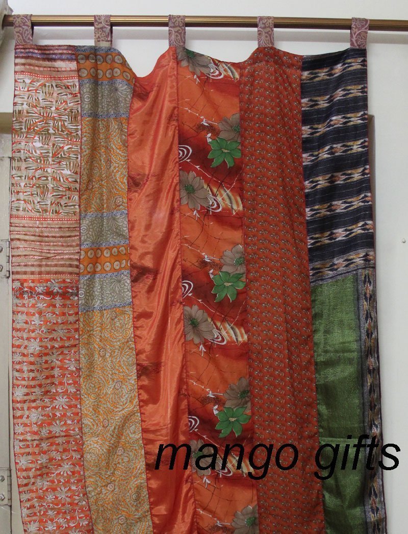 Indian Old Sari Multicolor Curtain Door Drape Window Decor Silk Saree ...