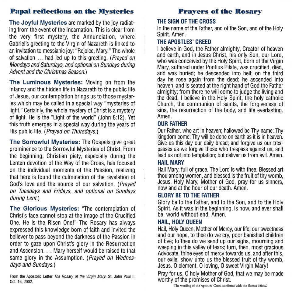 5 Prayer Cards for Saying Rosary & Pamphlet Our Father Hail Mary ...