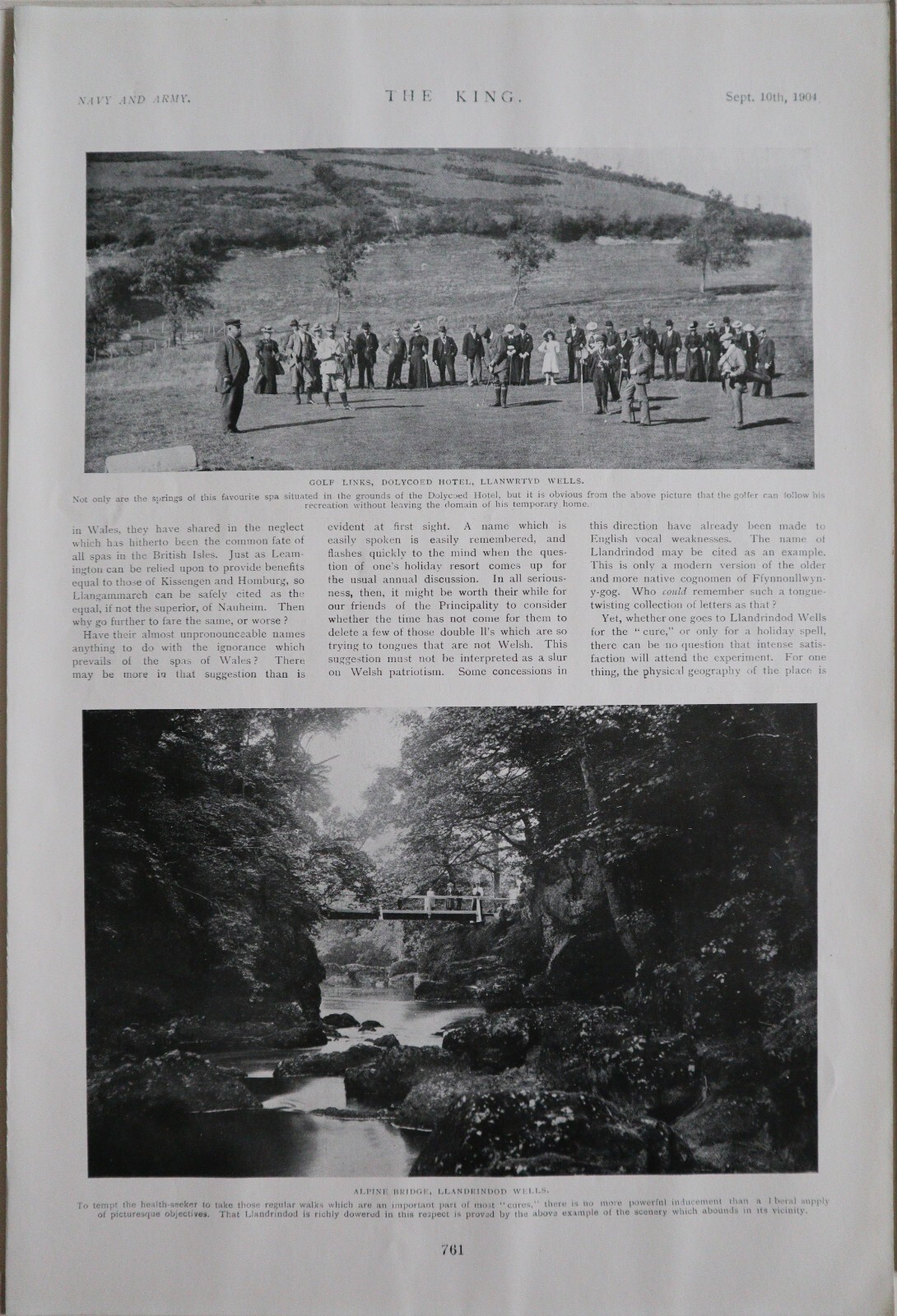 1904 PRINT GOLF DOLYCOED HOTEL LLANWRTYD WELLS - ALPINE BRIDGE ...