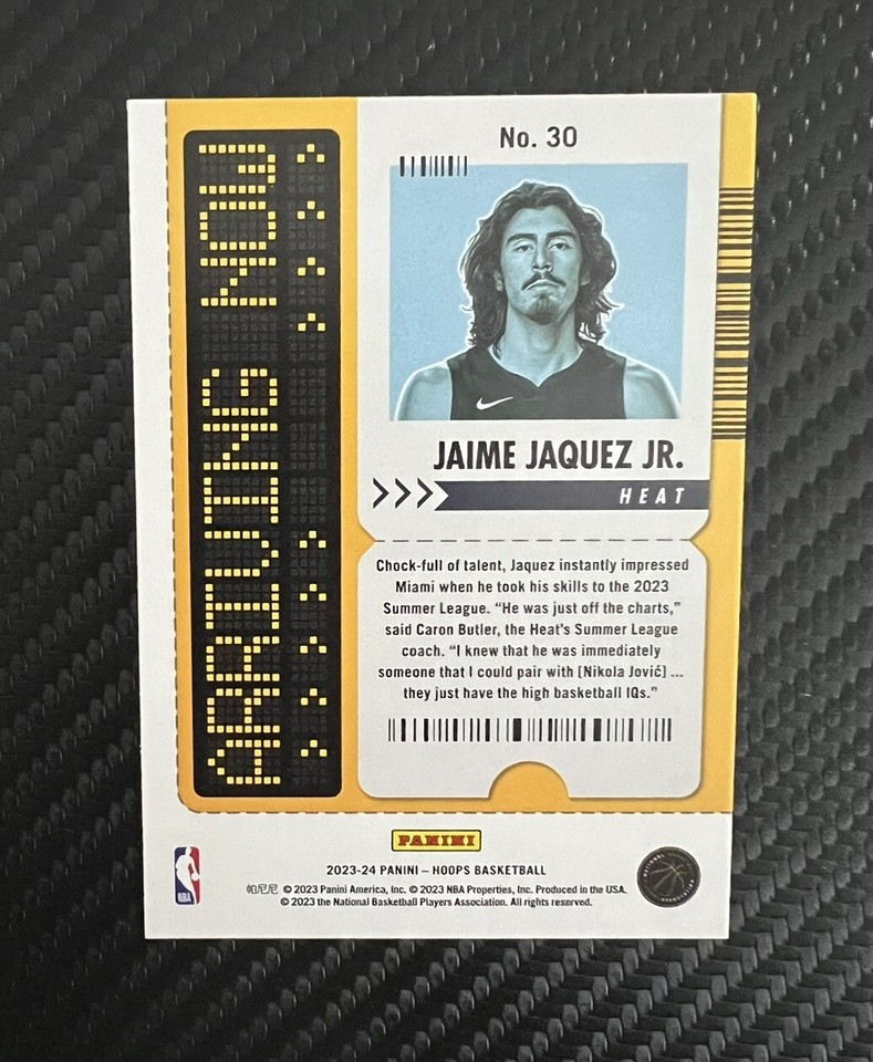 2023-24 Panini NBA Hoops Jaime Jacques Jr. Arriving Now Insert RC Miami ...