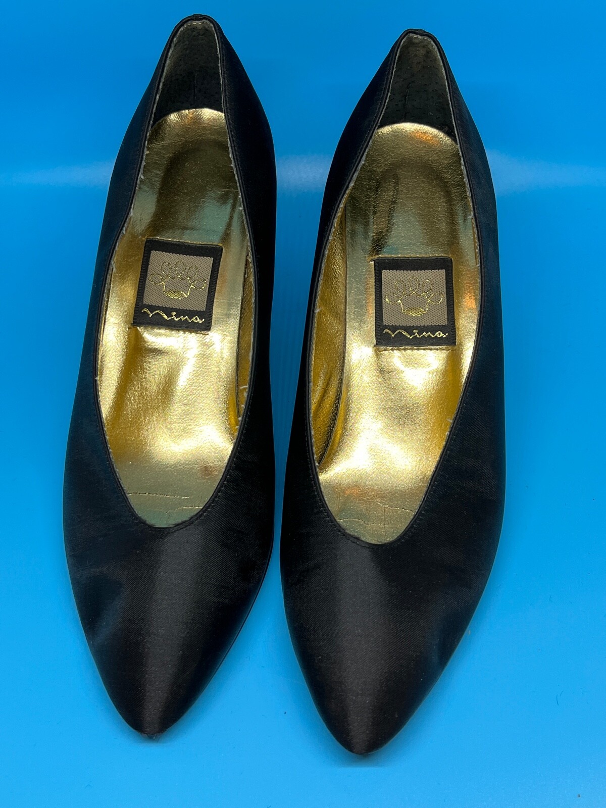 Nina Sz 6.5 Mid-Heel Black Satin Pump. 1980s vintage… - Gem