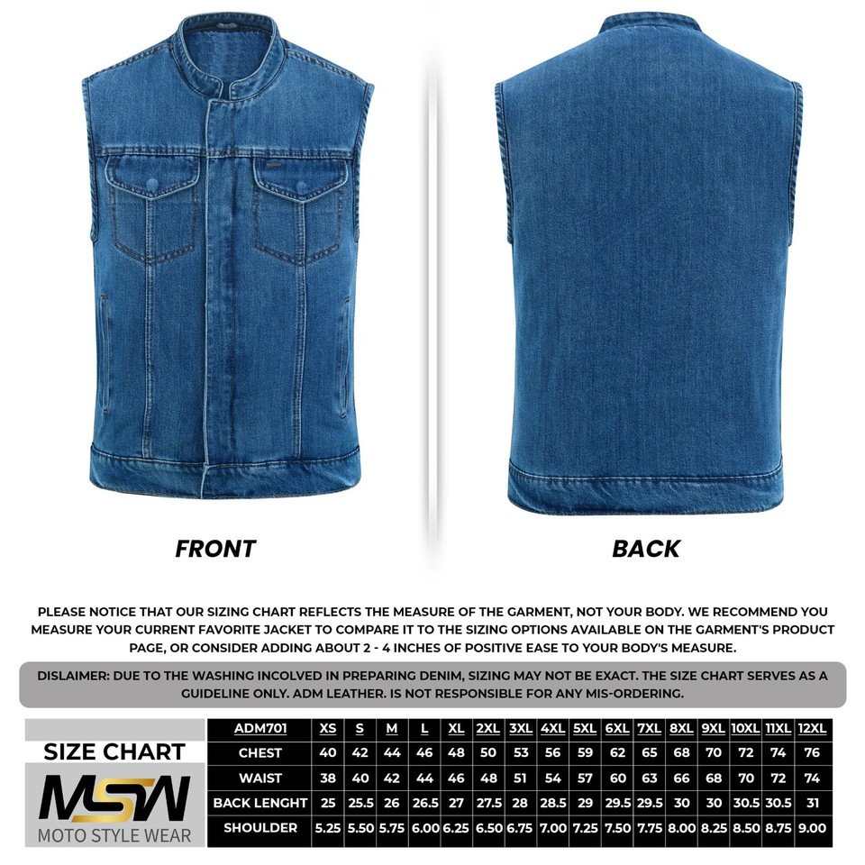 Men's Motorcycle Blue Denim Club Style Vest with Collar 701 | eBay