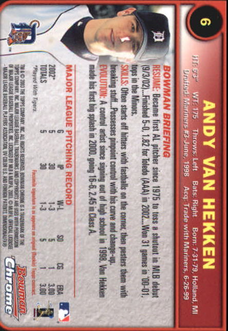 2003 Bowman Chrome Baseball Card #6 Andy Van Hekken | eBay