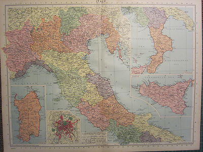 1939 MAP ~ ITALY ~ SARDINIA SICILY UMBRIA MARCHES ROME ENVIRONS ...