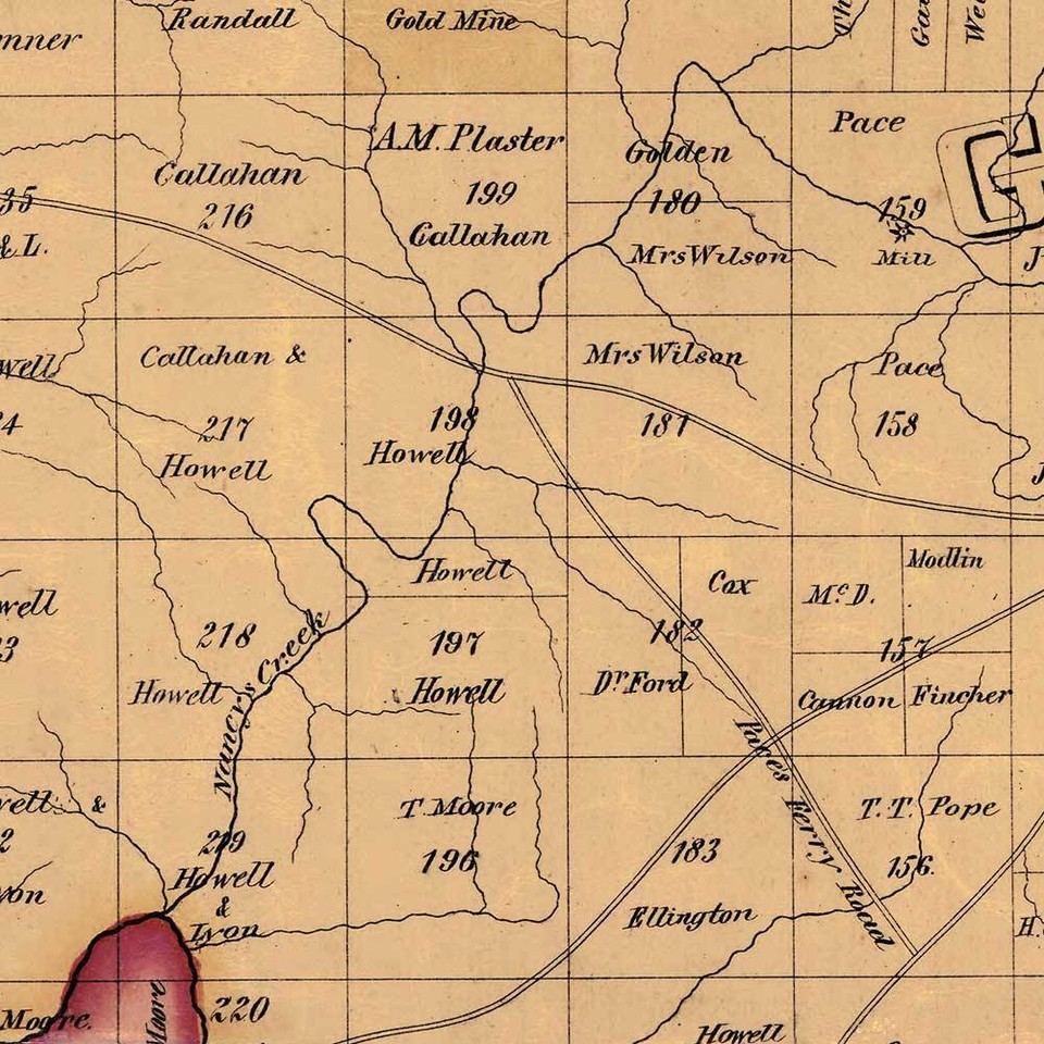 Fulton County GEORGIA Vintage ATLANTA Cadastral Landowners MAP circa ...