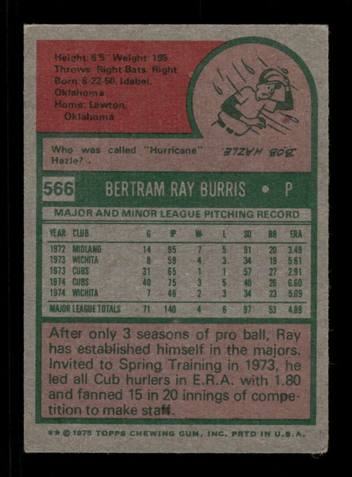 1975 Topps Baseball 566 Ray Burris - 1 VG to VGEX BXCP27 | eBay