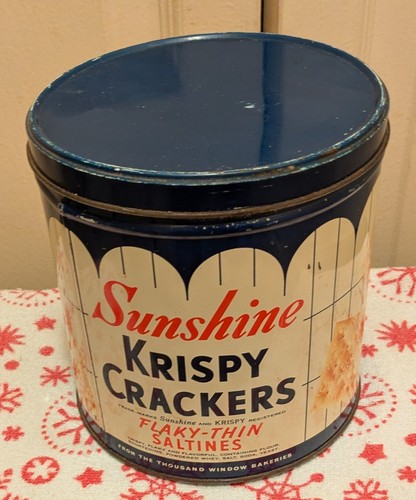 Vintage Sunshine Krispy Crackers Tin 1940's Circular Flaky-Thin ...