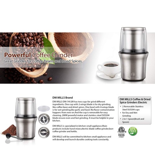 DM-7412M Stainless Steel Electric Dried Spice and Coffee Grinder,2 in 1 ...