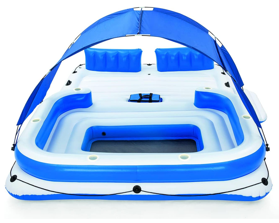 Large Inflatable Floating Party Island w Sun Shade Canopy Adult Lake ...