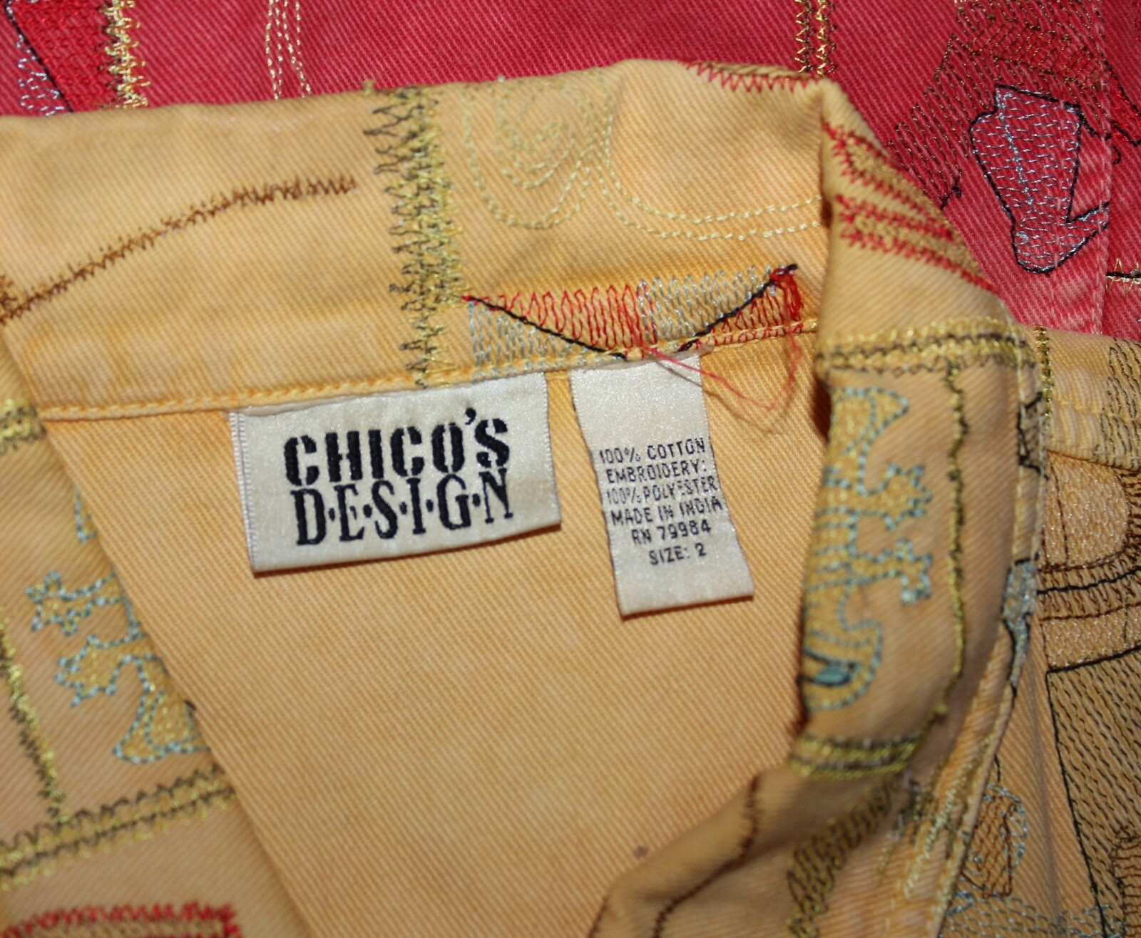 Chico's Design Sz 2 L Amazing All Embroidered Folk Denim Jean Jacket ...