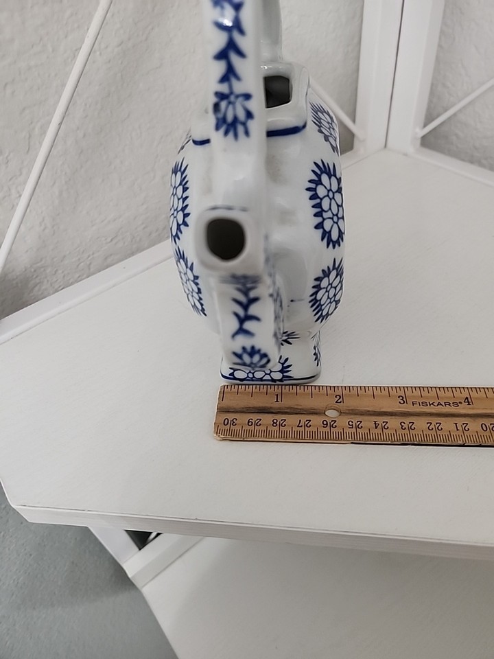 Vtg Small Chinese Porcelain Blue White Octagon Teapot Hand Painted No ...