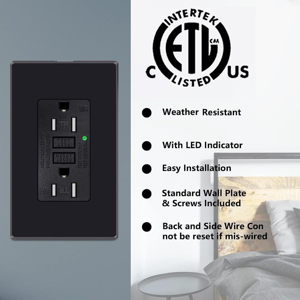 GFI GFCI Outlet 15/20 Amp Self-Test Outlets Weather Resistant with Led ...