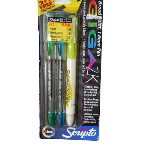 y2k pens Scripto Broad Point GIGA 2k Blue Green Ink highlighter vintage ...
