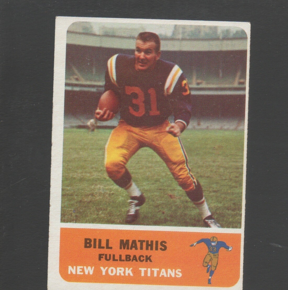 1962 Fleer Football Card #62 Bill Mathis-New York Titans Ex Mint Card ...