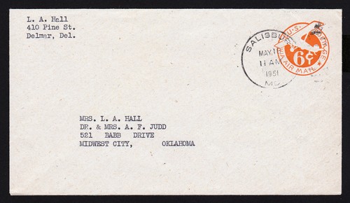 US SCOTT #UC4 PLANE 6 CENT POSTAL STATIONARY SALISBURY MD 1951 | eBay