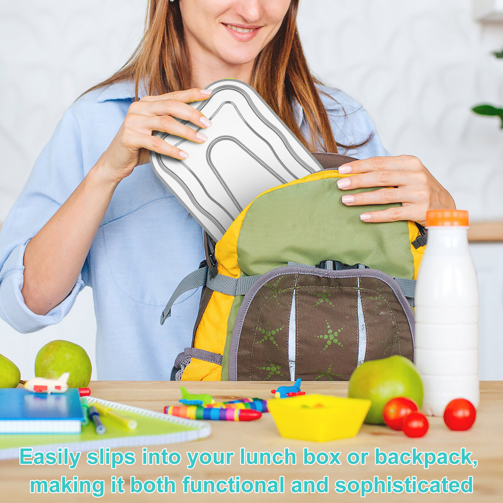 Stainless Steel Bento Box 3 Sections Food Box with Handle 1000ml Metal ...