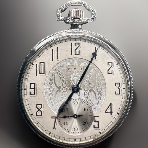 Antique 1924 Elgin Pocket Watch 12s 17J Art Deco Wadsworth Case Silver ...