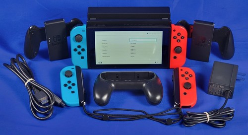 Nintendo Switch HAC-001 32GB + 128GB Console w/ 4 R&B Joy-Cons, Dock & Cords | eBay
