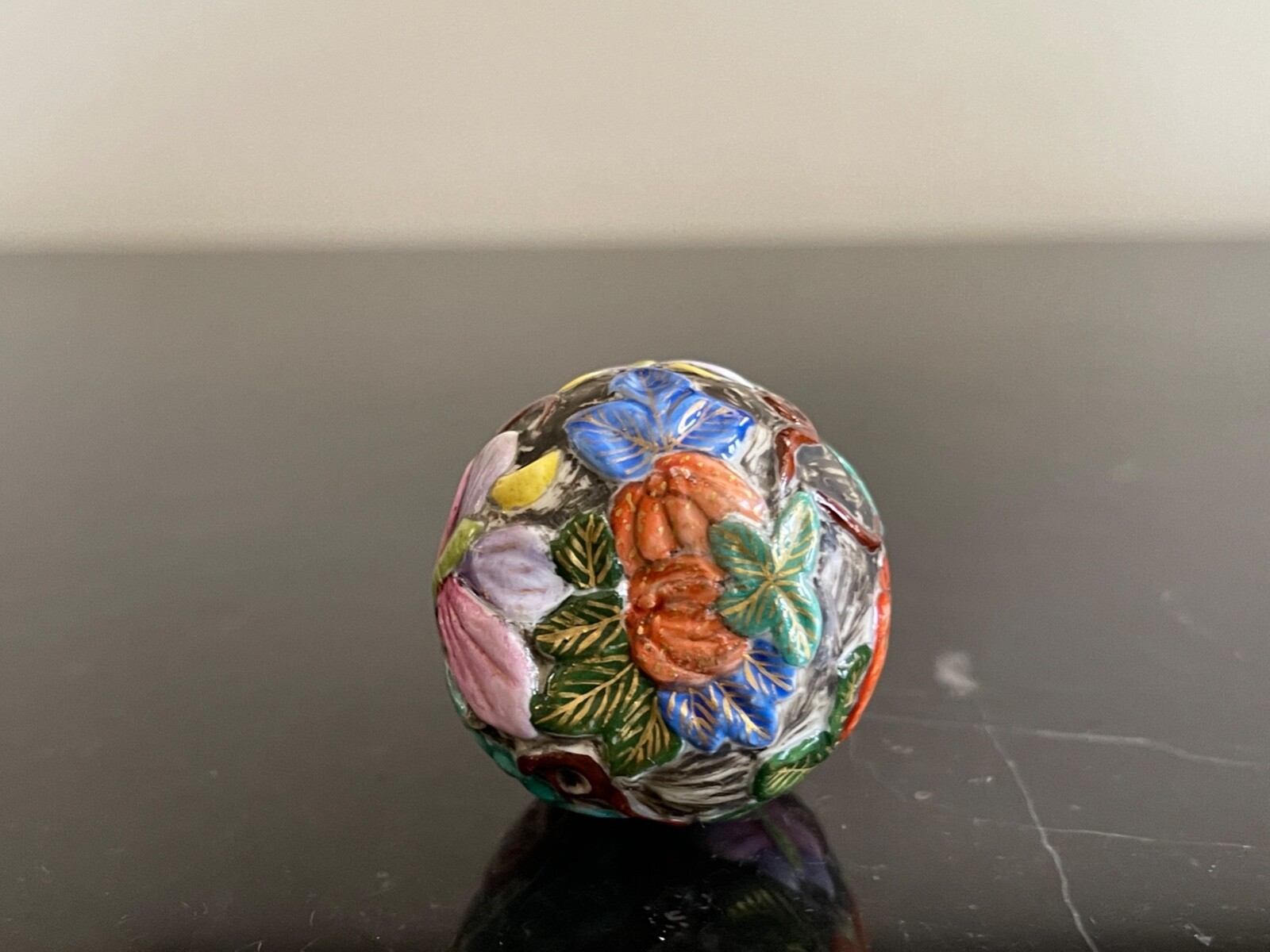 Vintage Chinese Ceramic Bottle with Relief Fruits Leaves and ...