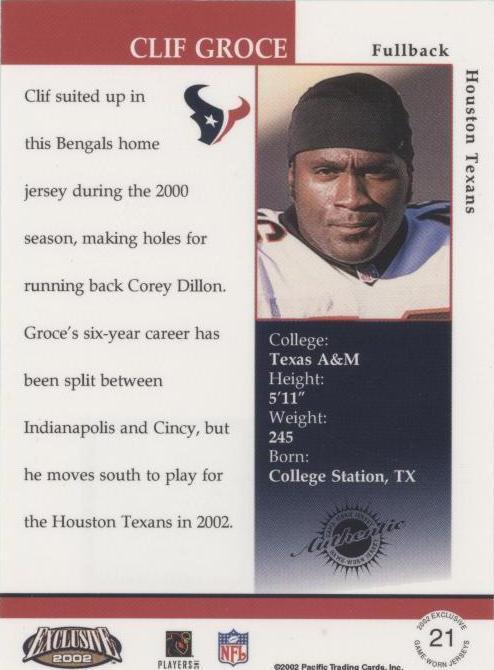 Las mejores ofertas en 2002 Pacific Exclusive Clif Groce #21 | eBay