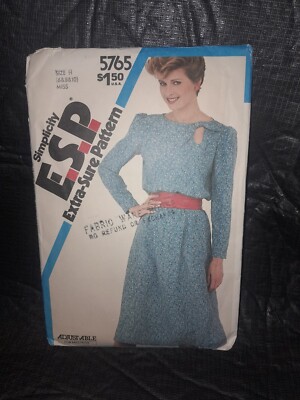 ESP Simplicity 5765 Sewing Pattern Woman's Dress Long Sleeve 80s Size 6 ...