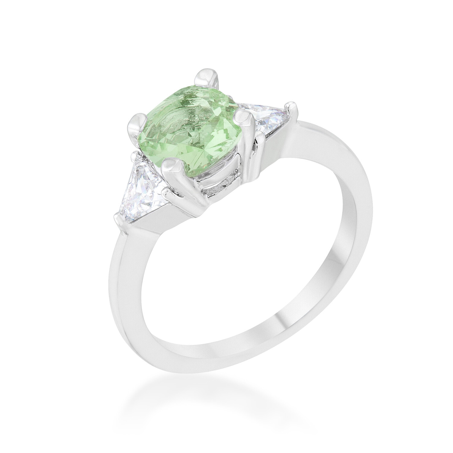 Shonda 1.8ct Light Green CZ Rhodium Cushion Classic 3 Stone Statement ...