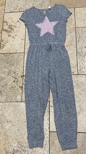 Justice Gray Pink Sequin Star Stretchy Comfy Jumpsuit Kids Girls Size ...