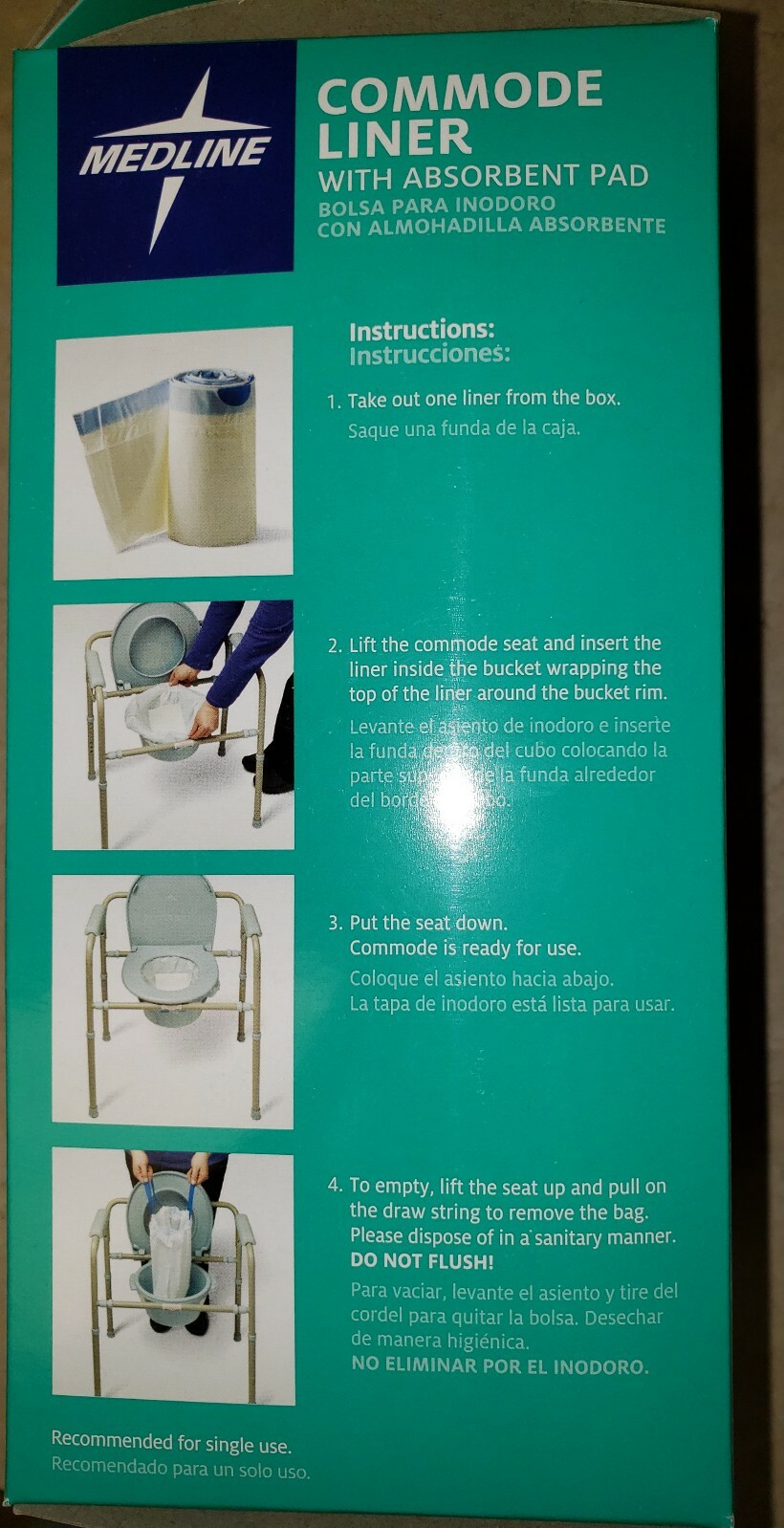 Medline Commode Liner with Absorbent Pad for potty chair convenient box ...